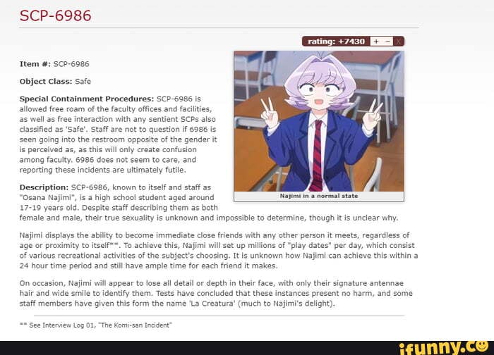 SCP-6986 Ttem SCP-5986 Object Class: Safe 'Special Containment ...