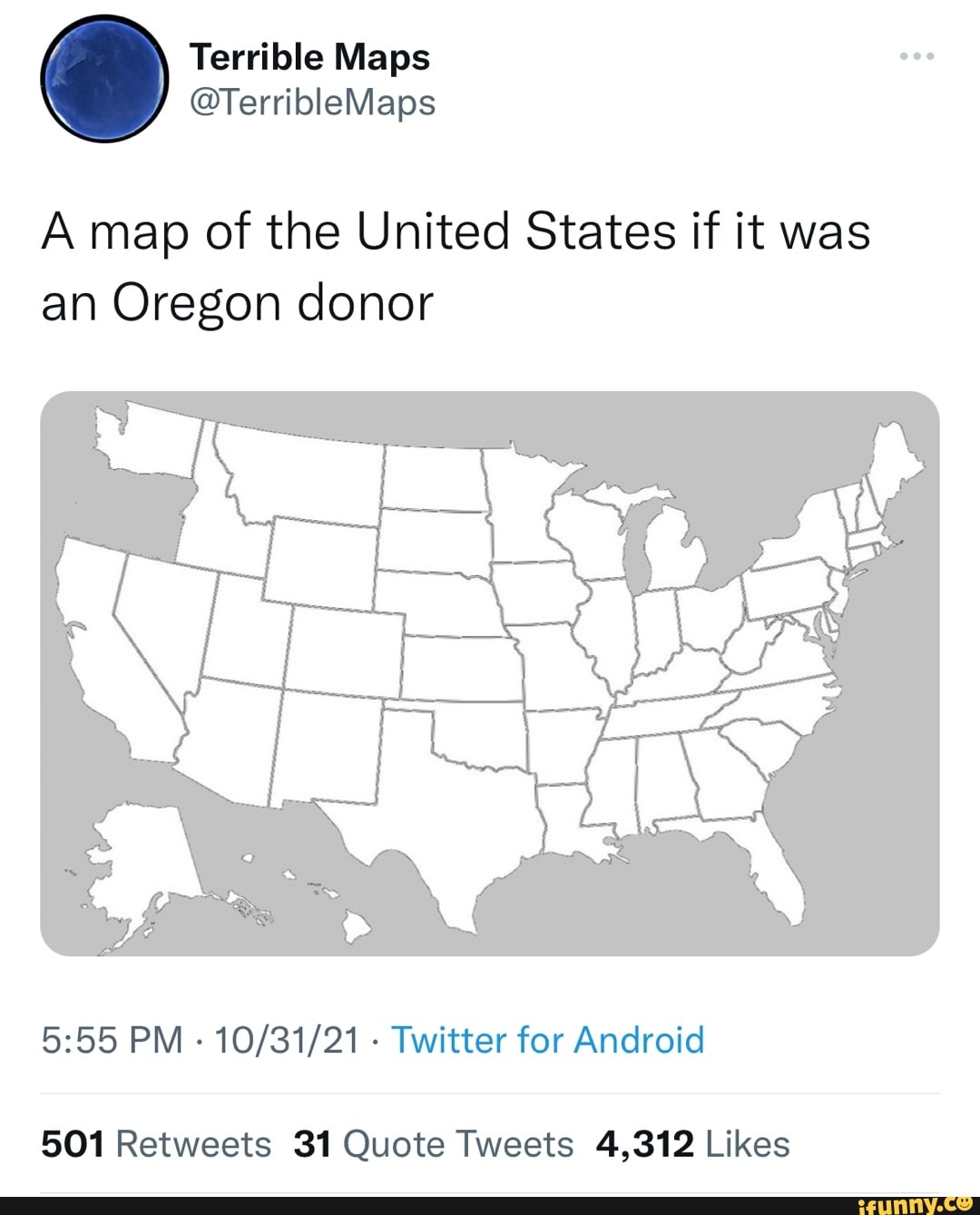 Terrible Maps \ @TerribleMaps A map of the United States if it was an ...