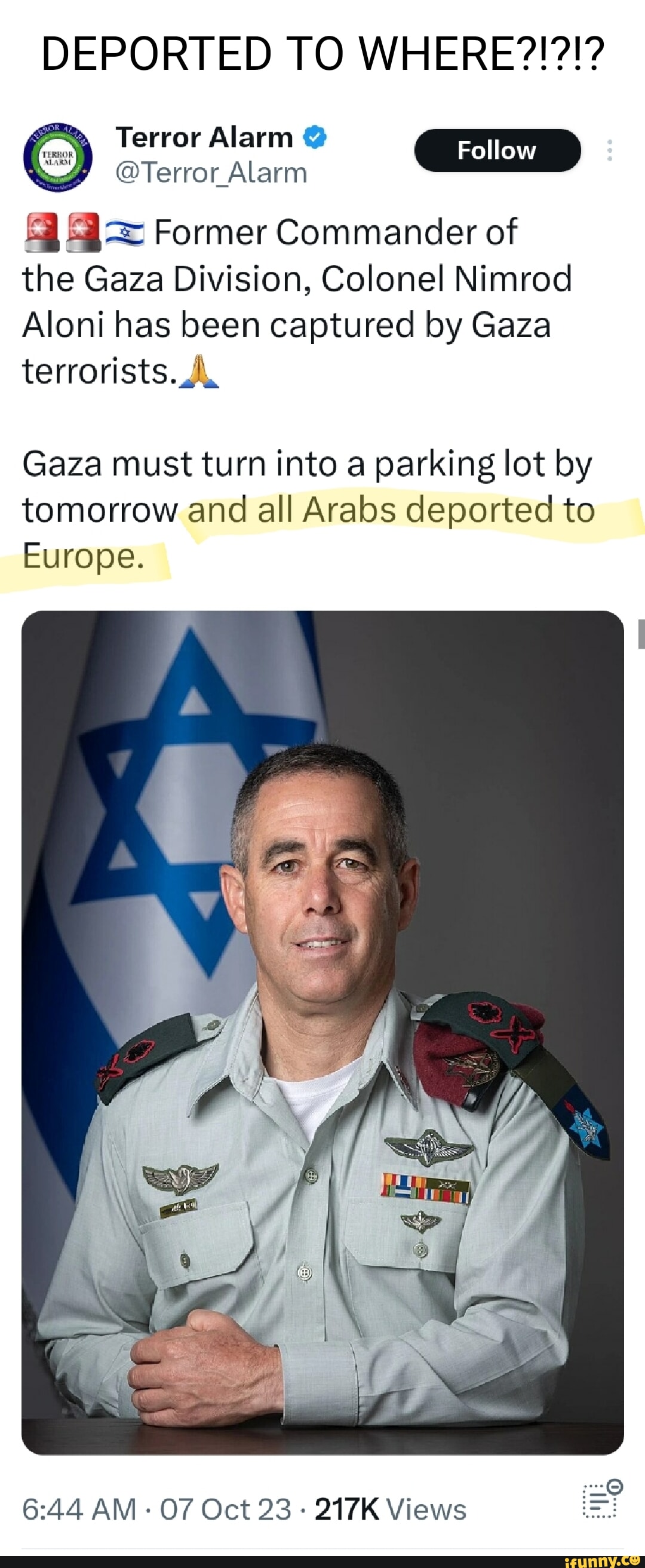 Terror Alarm @ @Terror Alarm Former Commander of the Gaza Division ...