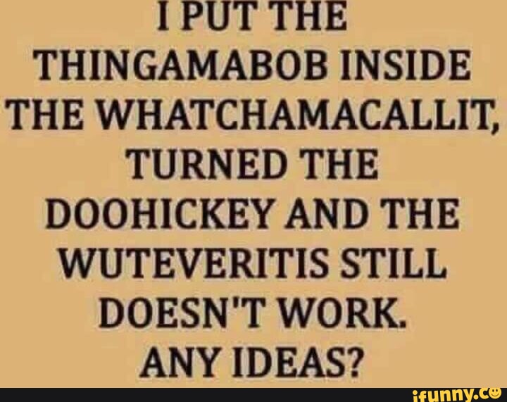 PUT THE THINGAMABOB INSIDE THE WHATCHAMACALLIT, TURNED THE DOOHICKEY AND THE WUTEVERITIS STILL ...