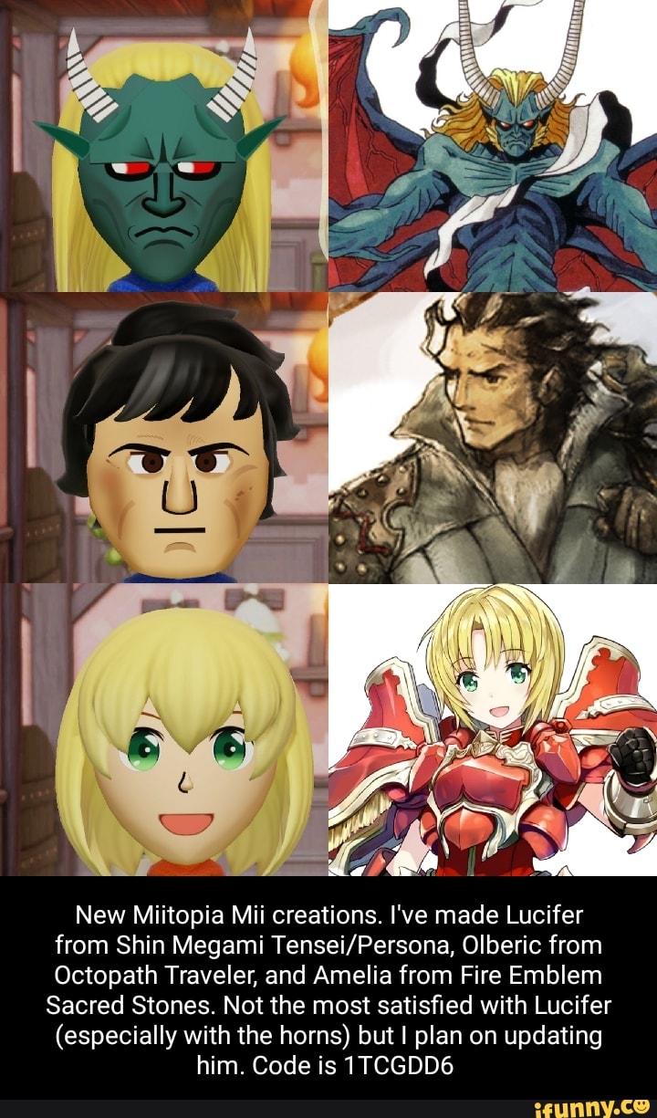 New Miitopia Mii creations. I've made Lucifer from Shin Megami Olberic ...