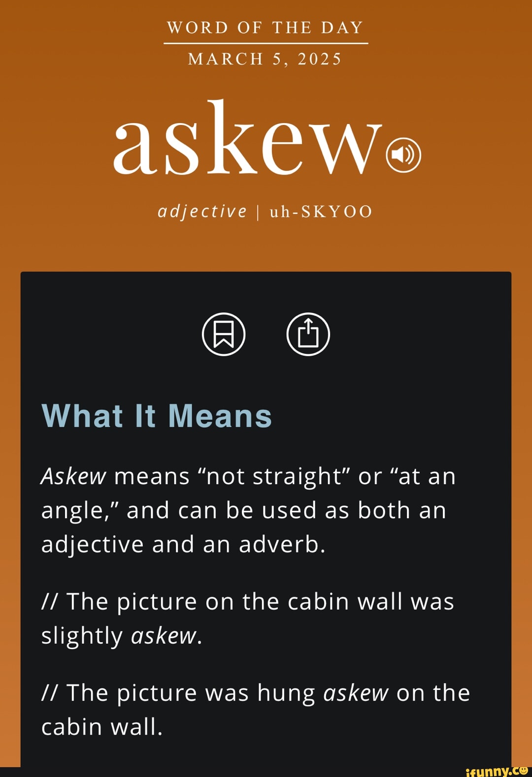 WORD OF THE DAY MARCH 5, 2025 askewe adjective I uh-SKYOO What It Means ...
