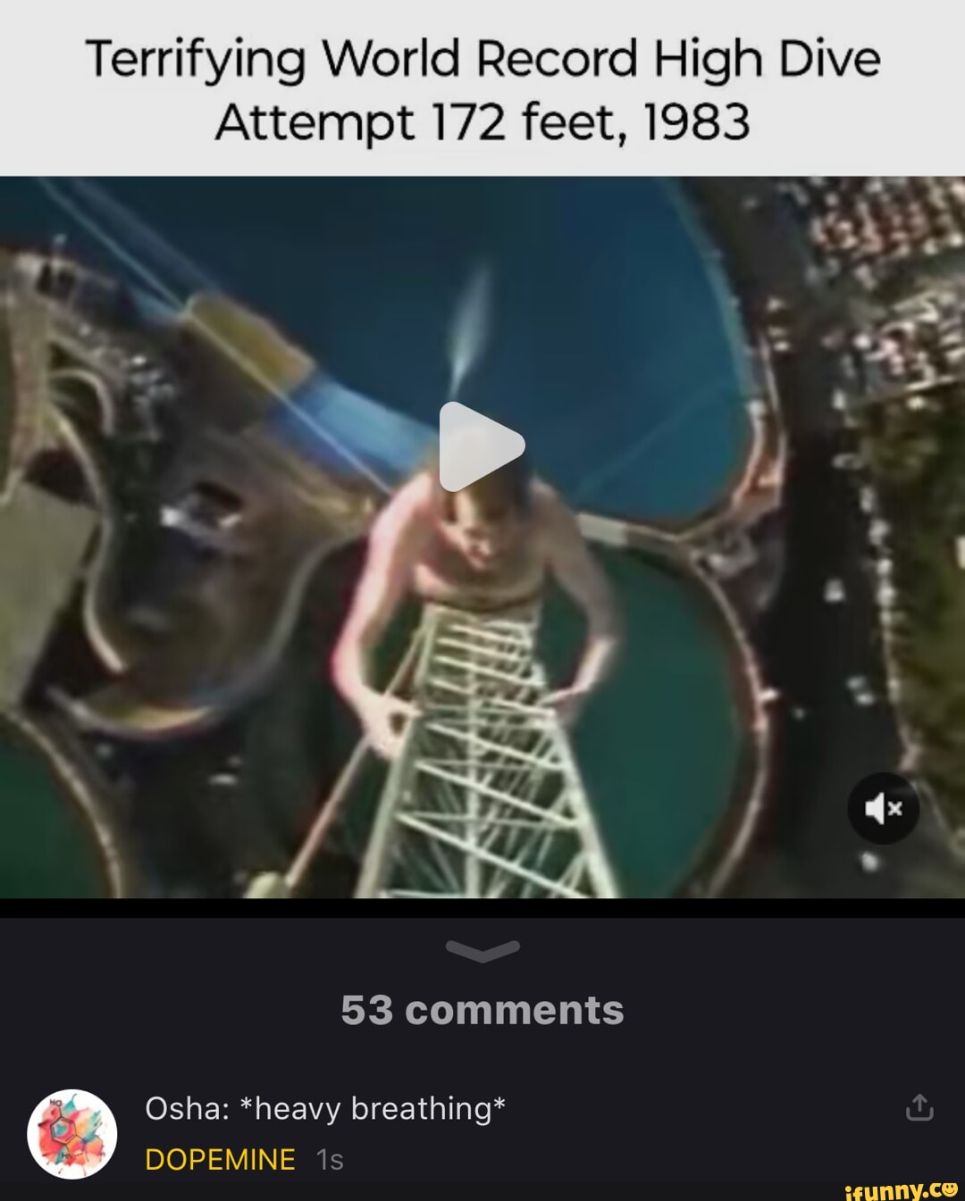 Terrifying World Record High Dive Attempt 172 feet, 1983 53 comments ...