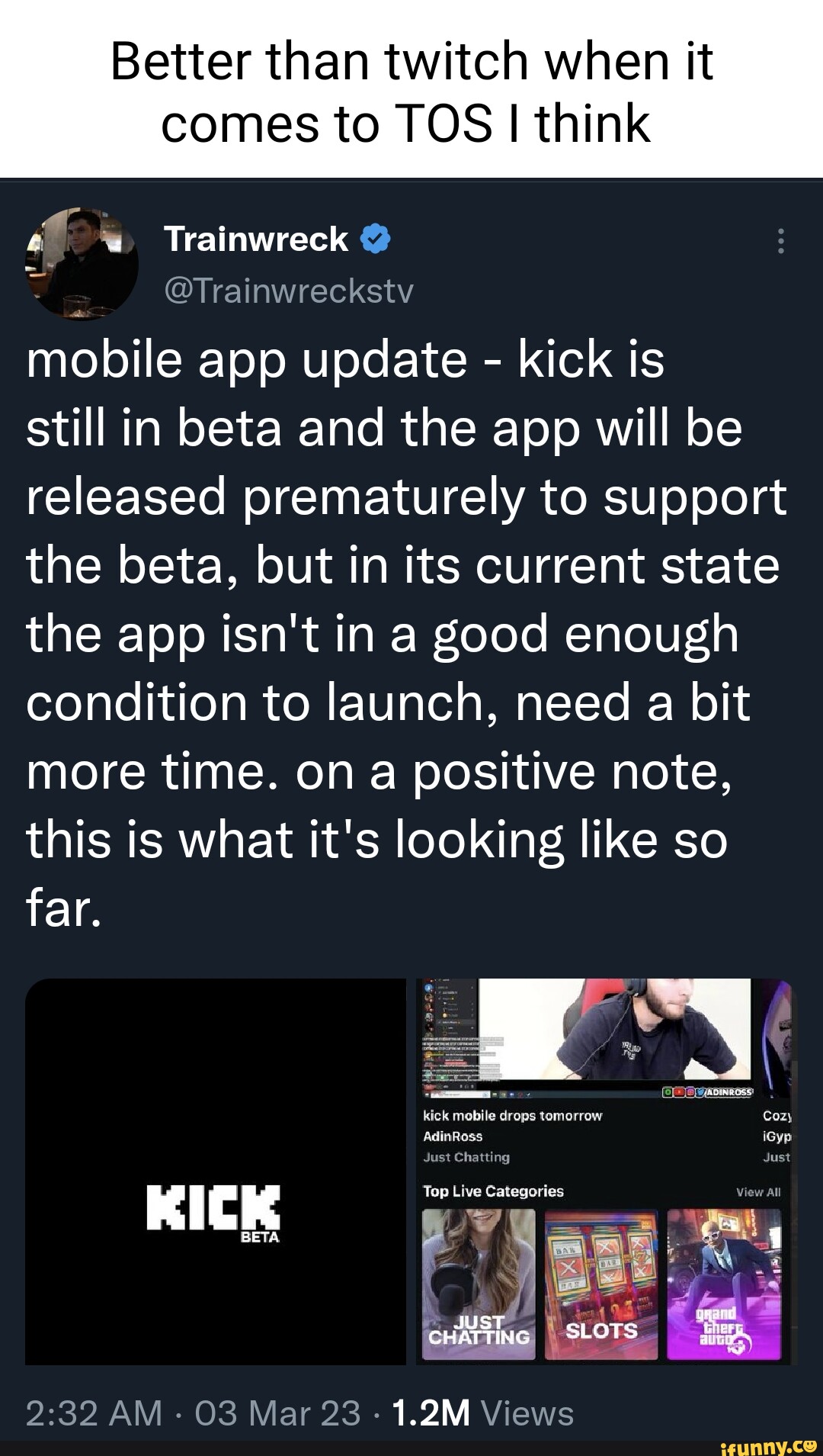 Better than twitch when it comes to TOS I think Trainwreck ...