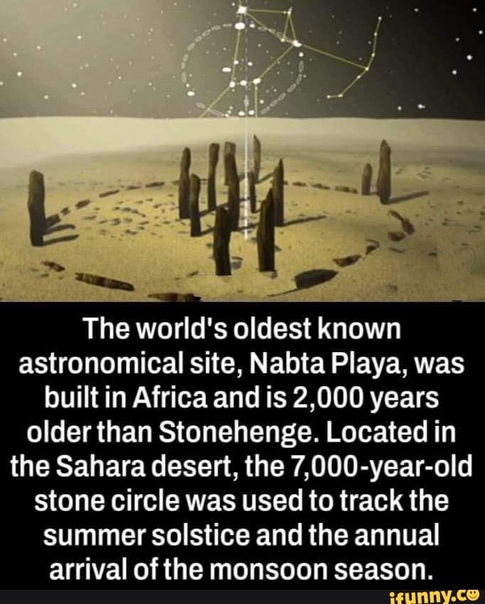 The world's oldest known astronomical site, Nabta Playa, was built in ...