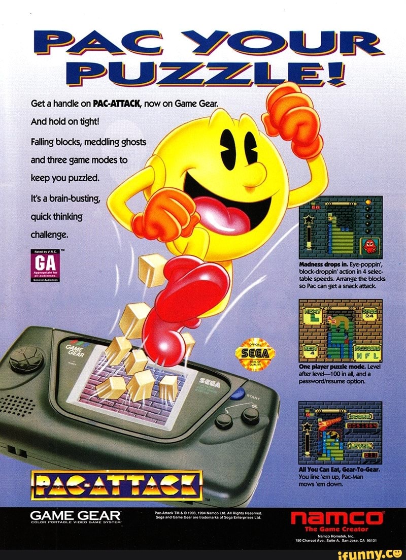 PAC YouR Get a handle on PAC-ATTACK, now on Game Gear._ And hold on ...