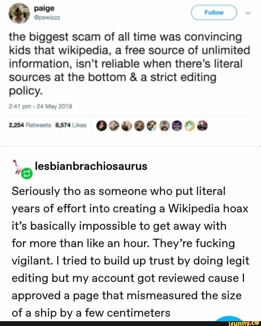 The biggest scam of all time was convincing kids that wikipedia, a free ...