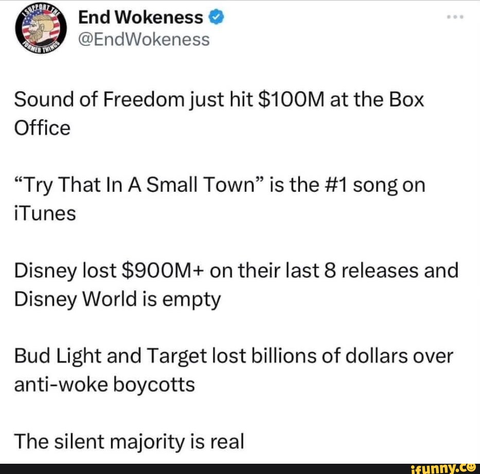 End Wokeness @EndWokeness Sound of Freedom just hit $100M at the Box ...