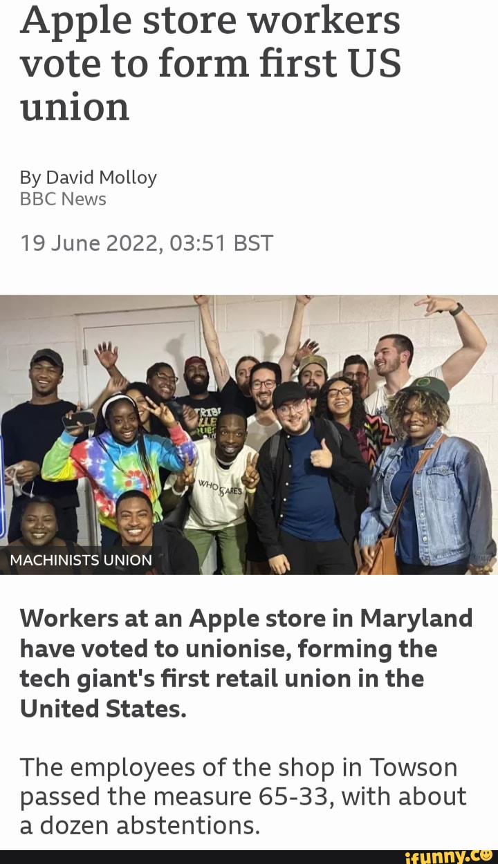 Apple store workers vote to form first US union By David Molloy BBC ...