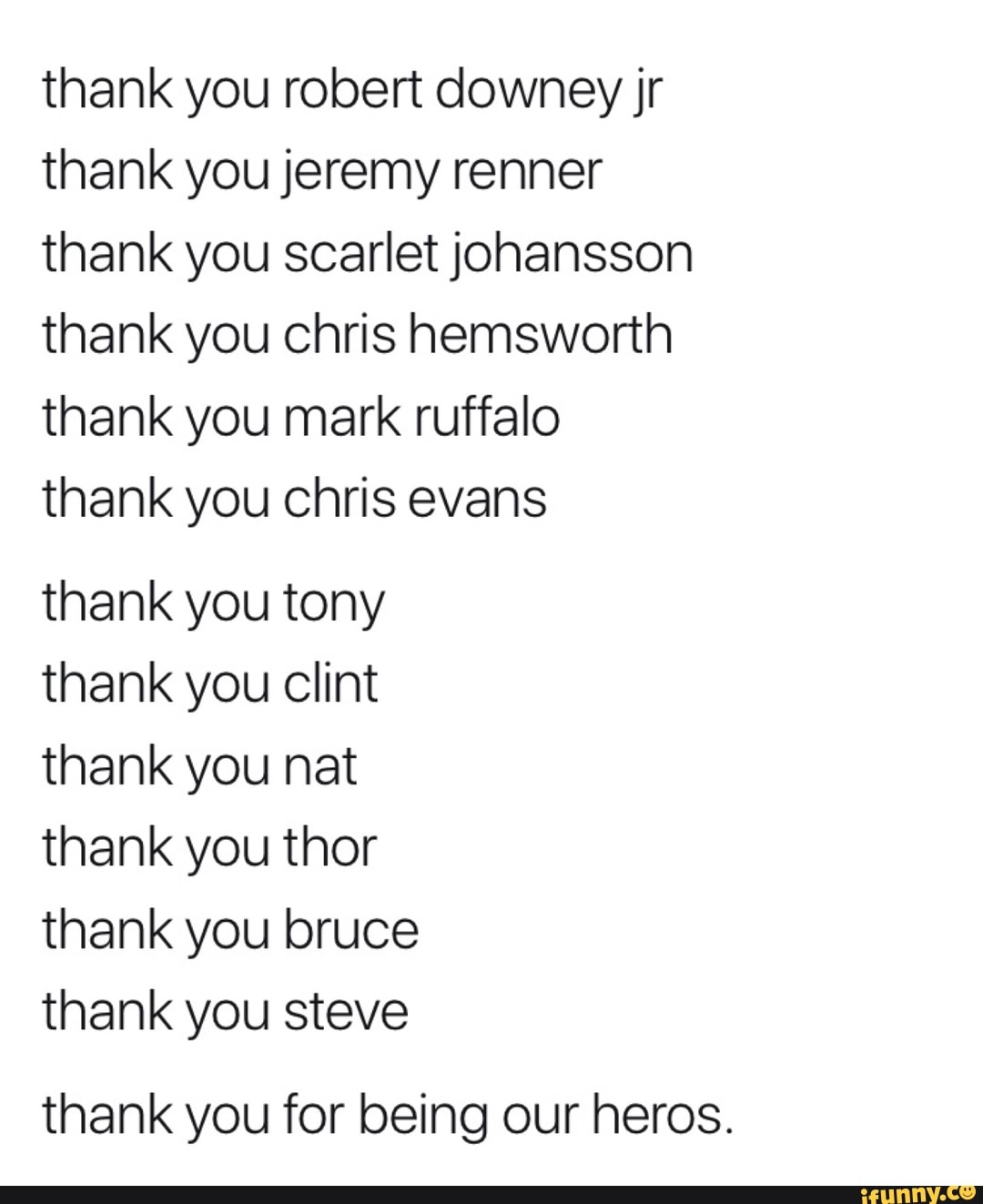 Thank you robert downey jr thank you jeremy renner thank you scarlet ...