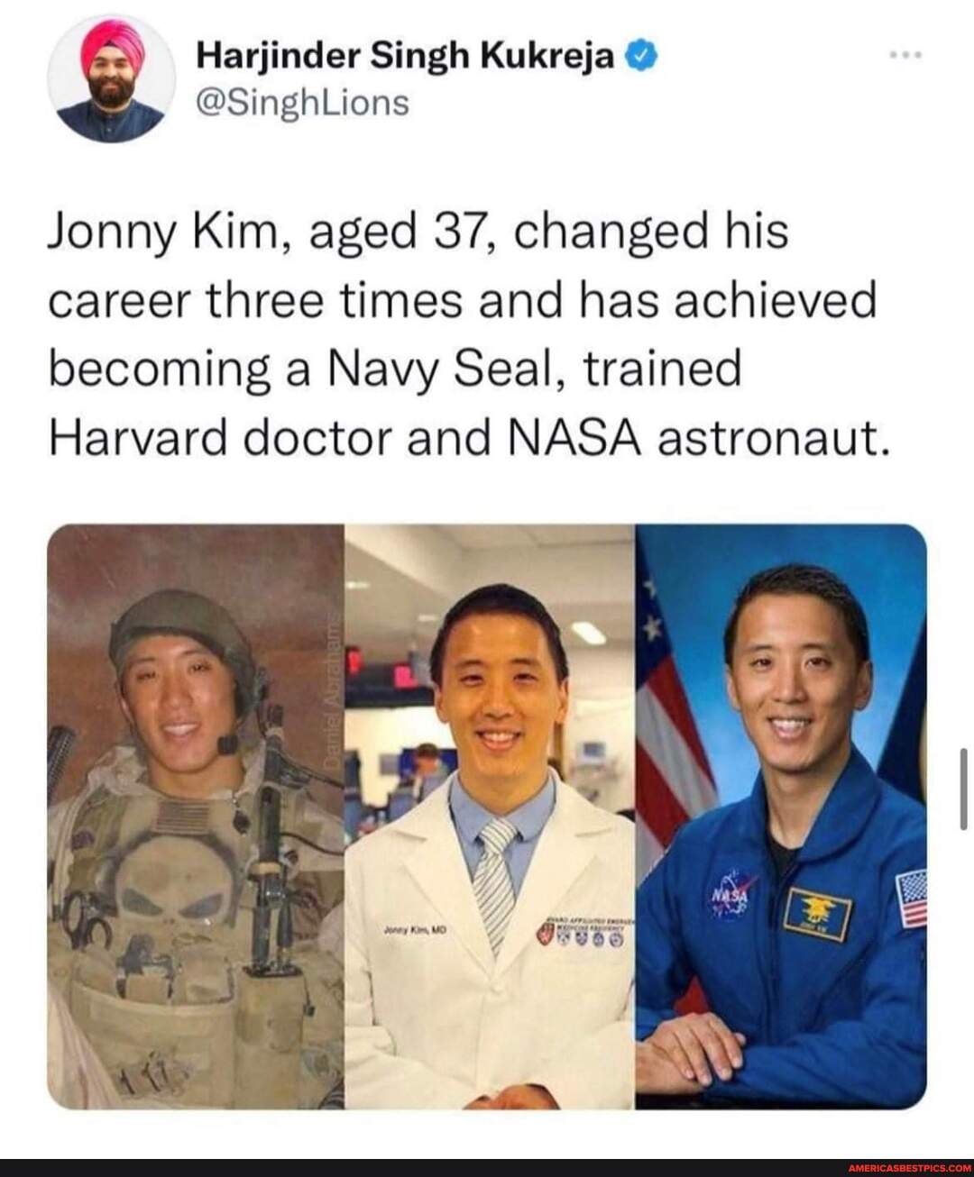 Jonny Kim, aged 37, changed his career three times and has achieved ...