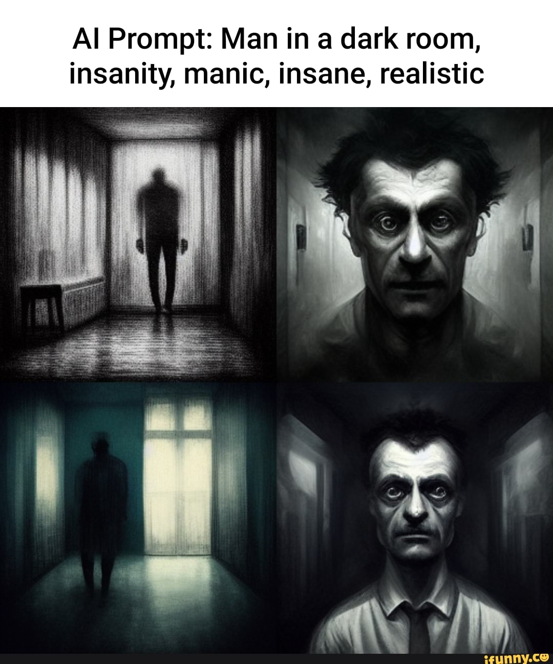 Al Prompt: Man in a dark room, insanity, manic, insane, realistic I I ...