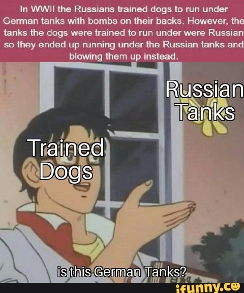 In WWII the Russians trained dogs to run under German tanks with bombs ...