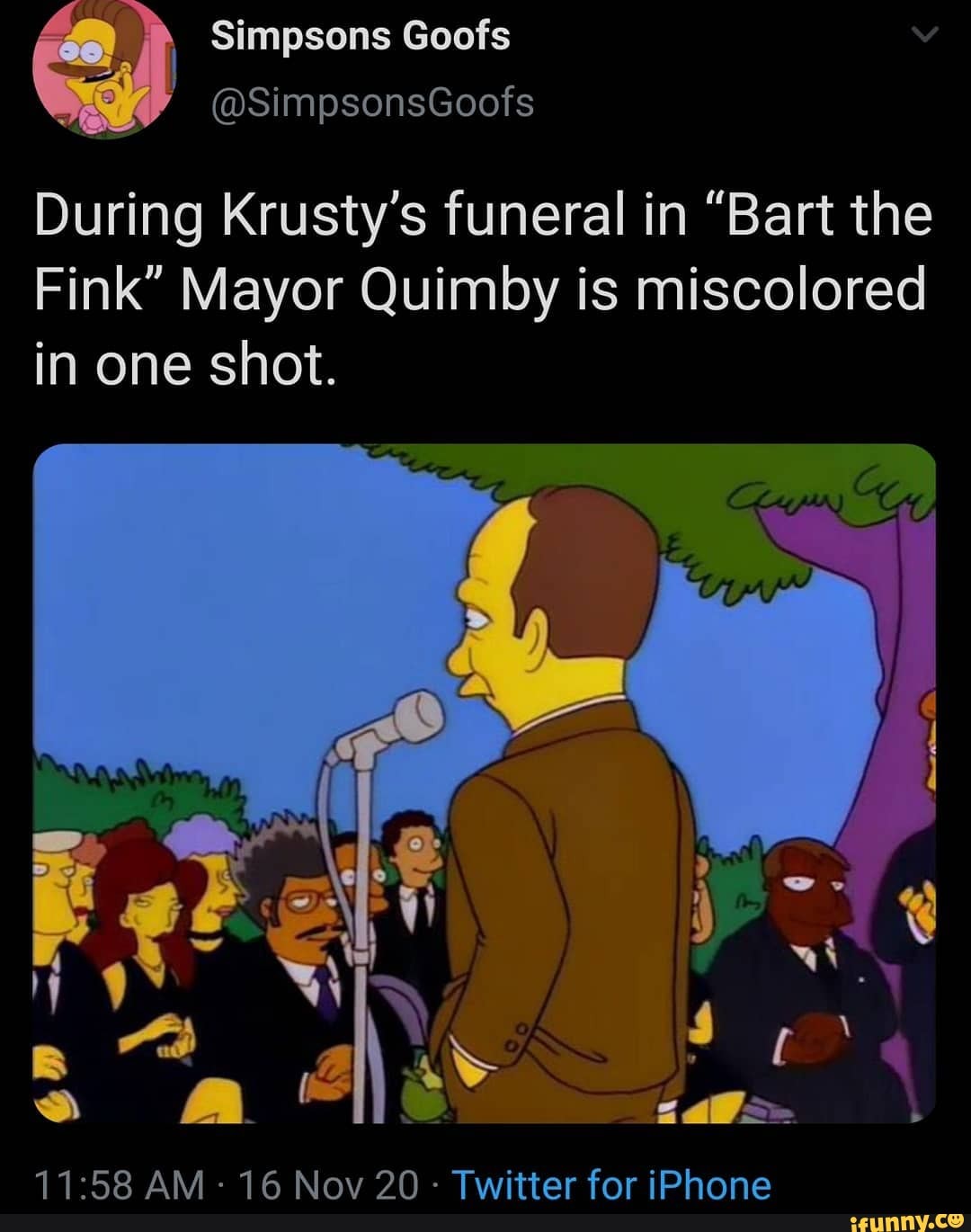 Simpsons Goofs @SimpsonsGoofs During Krusty's funeral in "Bart the Fink ...