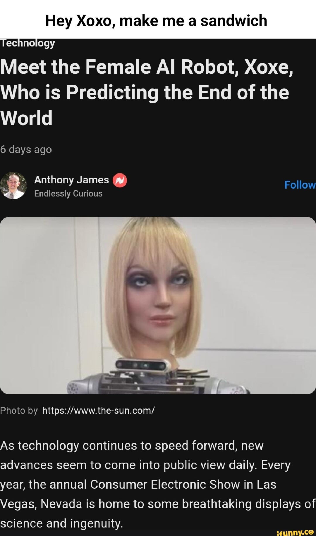 Hey Xoxo, make me a sandwich Technology Meet the Female Al Robot, Xoxe ...