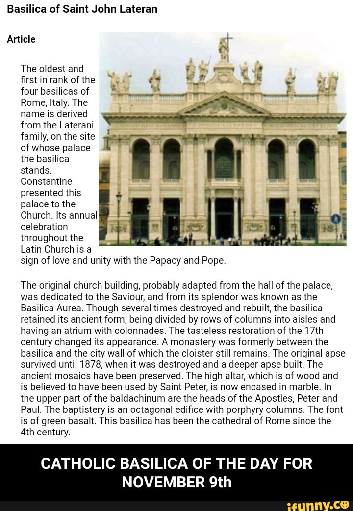 Basilica of Saint John Lateran Article The oldest and first in rank of ...
