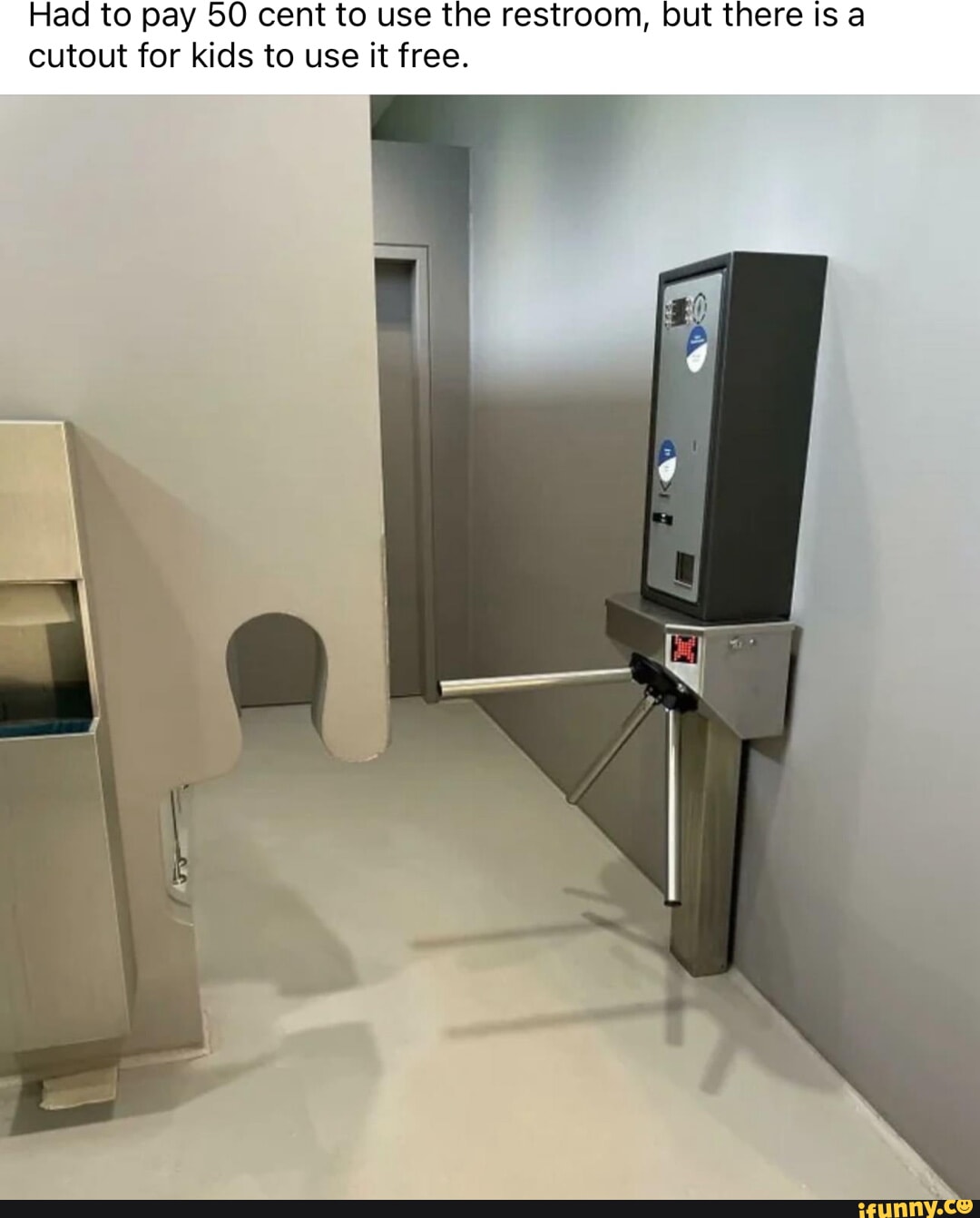 Had to pay 50 cent to use the restroom, but there Is a cutout for kids ...