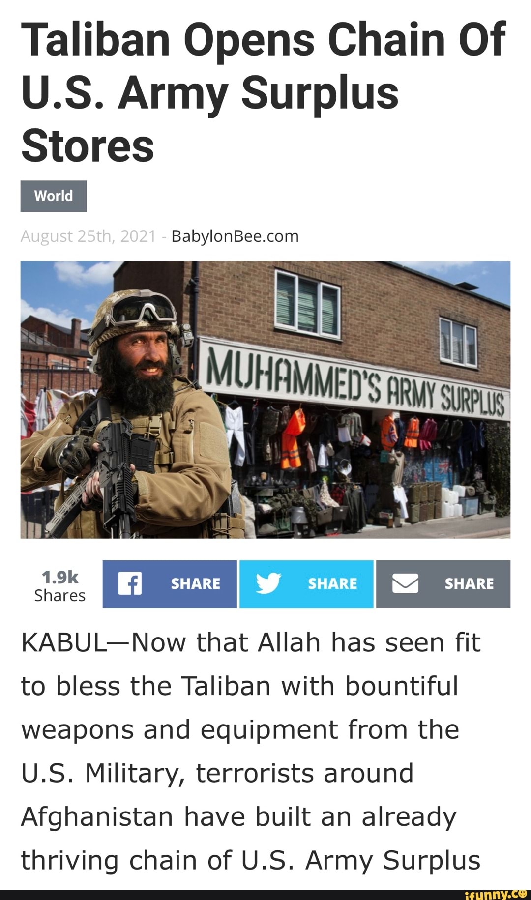Taliban Opens Chain Of US. Army Surplus Stores World I August 25th ...