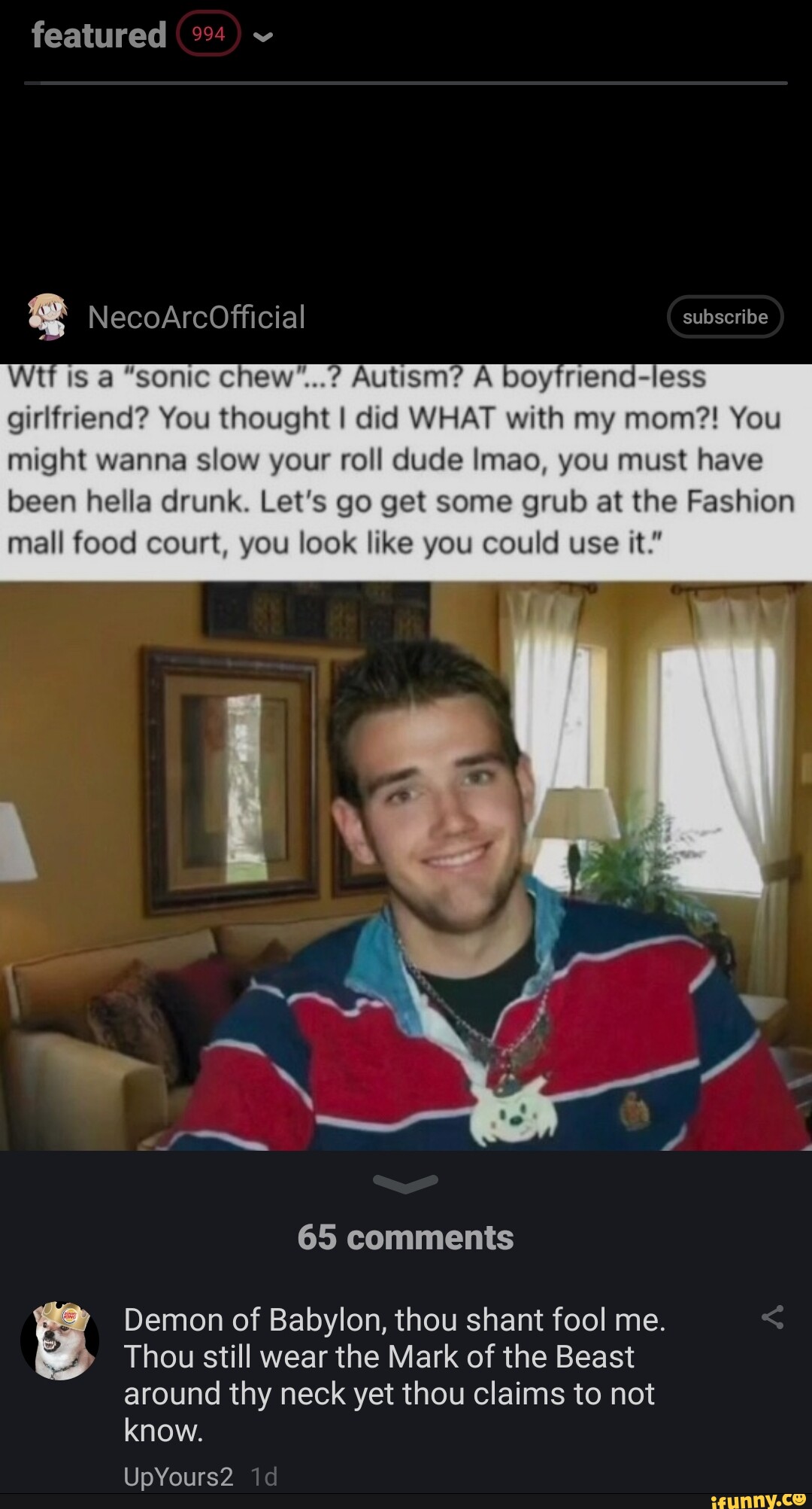 Featured NecoArcOfficial Wtf is a "sonic chew"...? Autism? A boyfriend ...