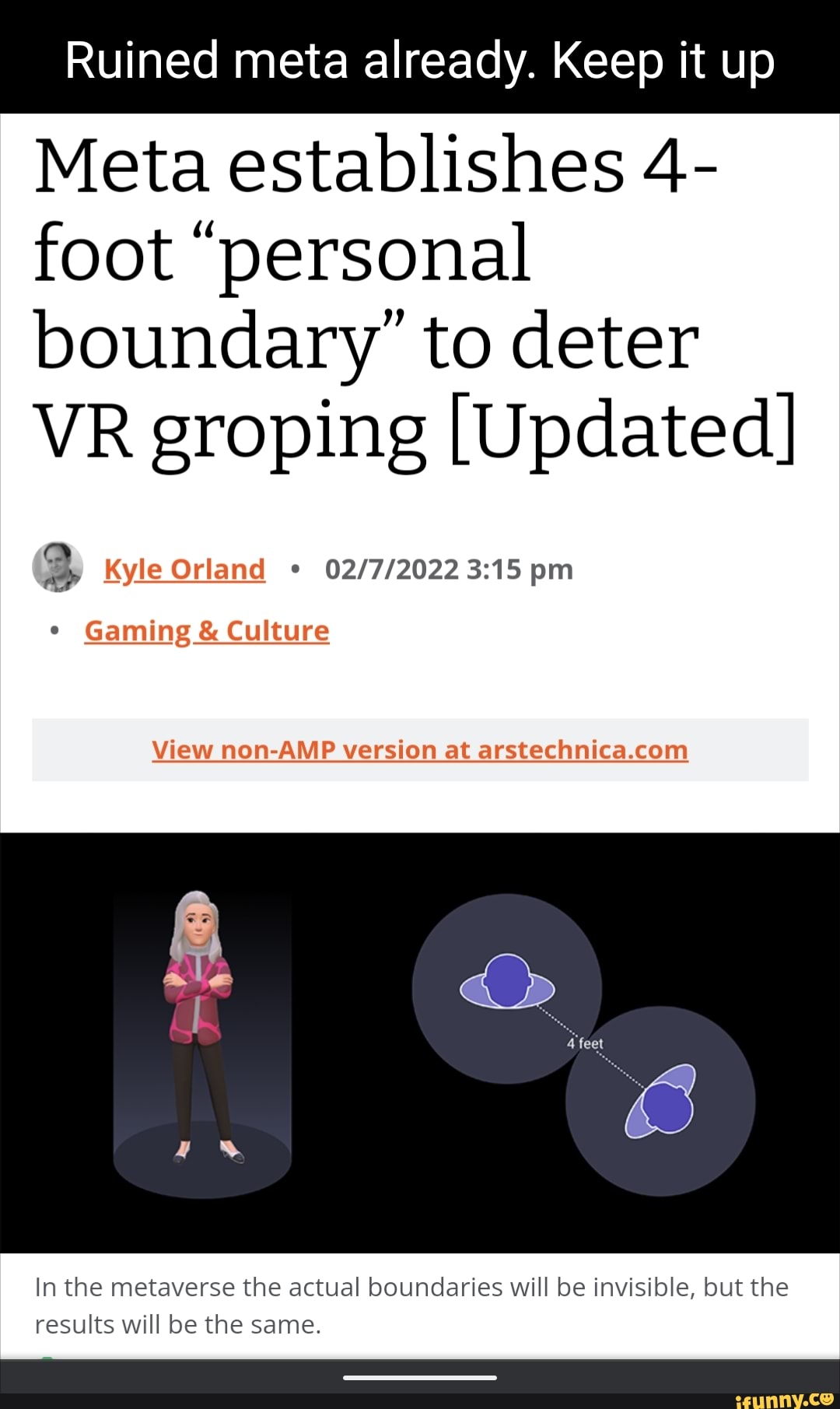 Ruined meta already. Keep it up Meta establishes 4- foot "personal ...