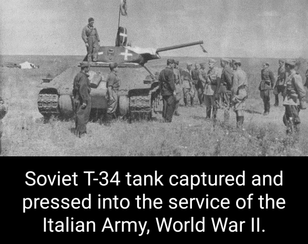 Soviet T-34 tank captured and pressed into the service of the Italian ...