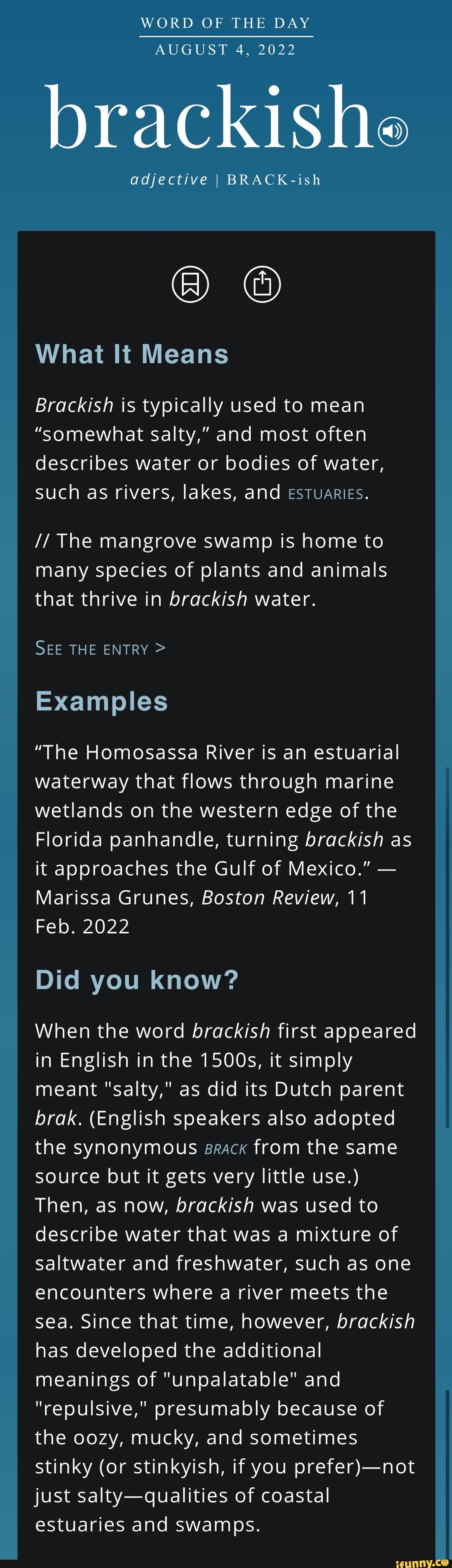 WORD OF THE DAY AUGUST 4, 2022 brackishe adjective I BRACK-ish What It ...