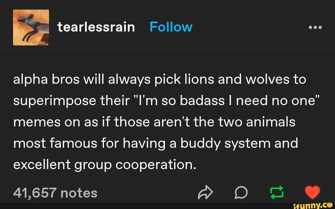 Alpha bros will always pick lions and wolves to superimpose their "I'm ...