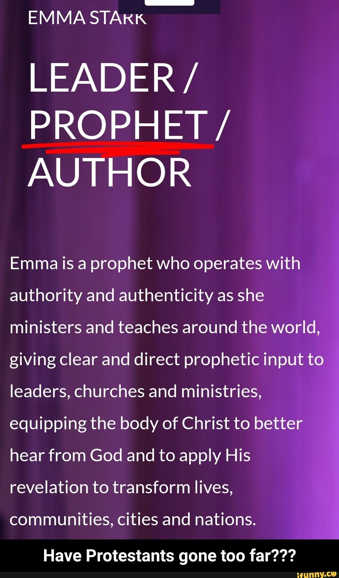 EMMA STARK LEADER / PROPHET / AUTHOR Emma is a prophet who operates ...