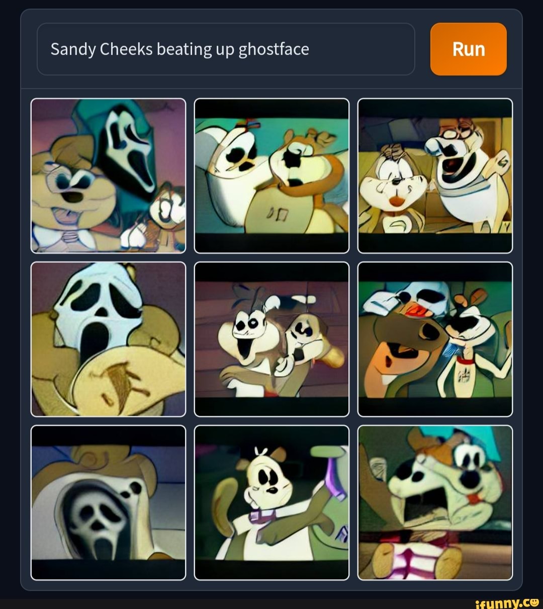 Sandy Cheeks beating up ghostface Run (Cr - iFunny