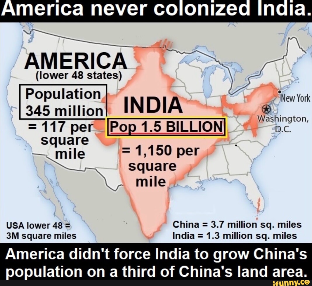 America never colonized India AMERICA (lower 48 states) Populationg I ...