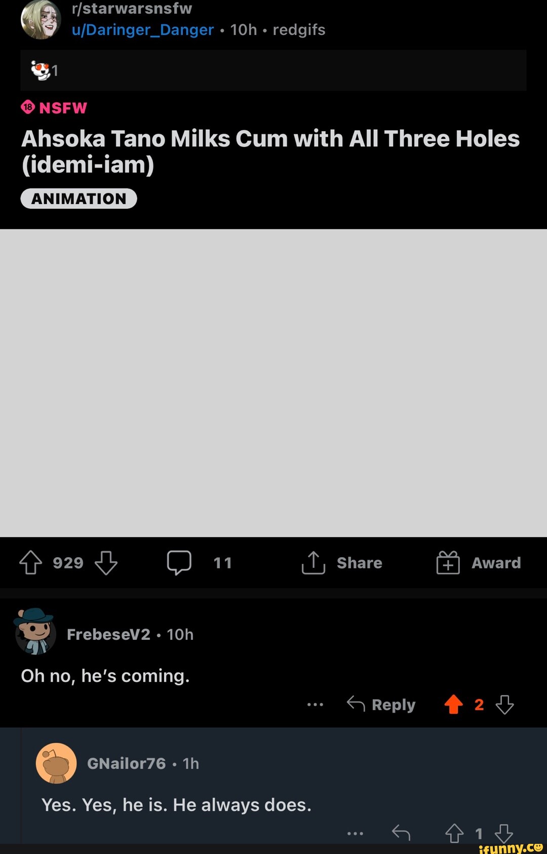 Redgifs NSFW Ahsoka Tano Milks Cum with All Three Holes (idemi-iam ...