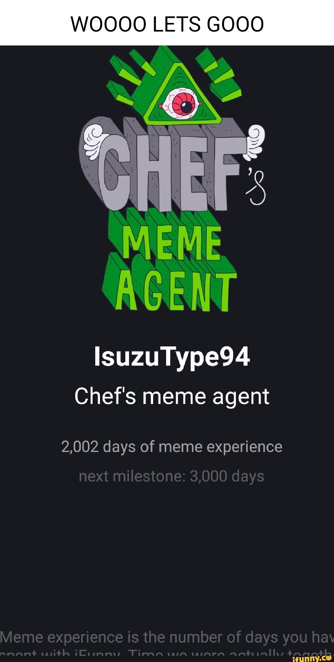 WOOOO LETS GOOO MEME AGEMT IsuzuType94 Chef's meme agent 2,002 days of ...