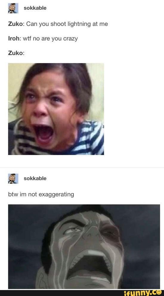 Collection of Stolen Memes 3 - Zuko: Can you shoot lightning at me lroh ...