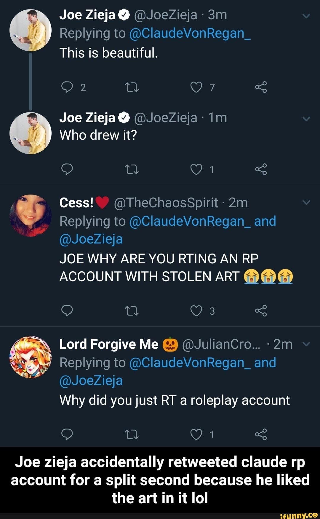 Joe zieja accidentally retweeted claude rp account for a split second ...