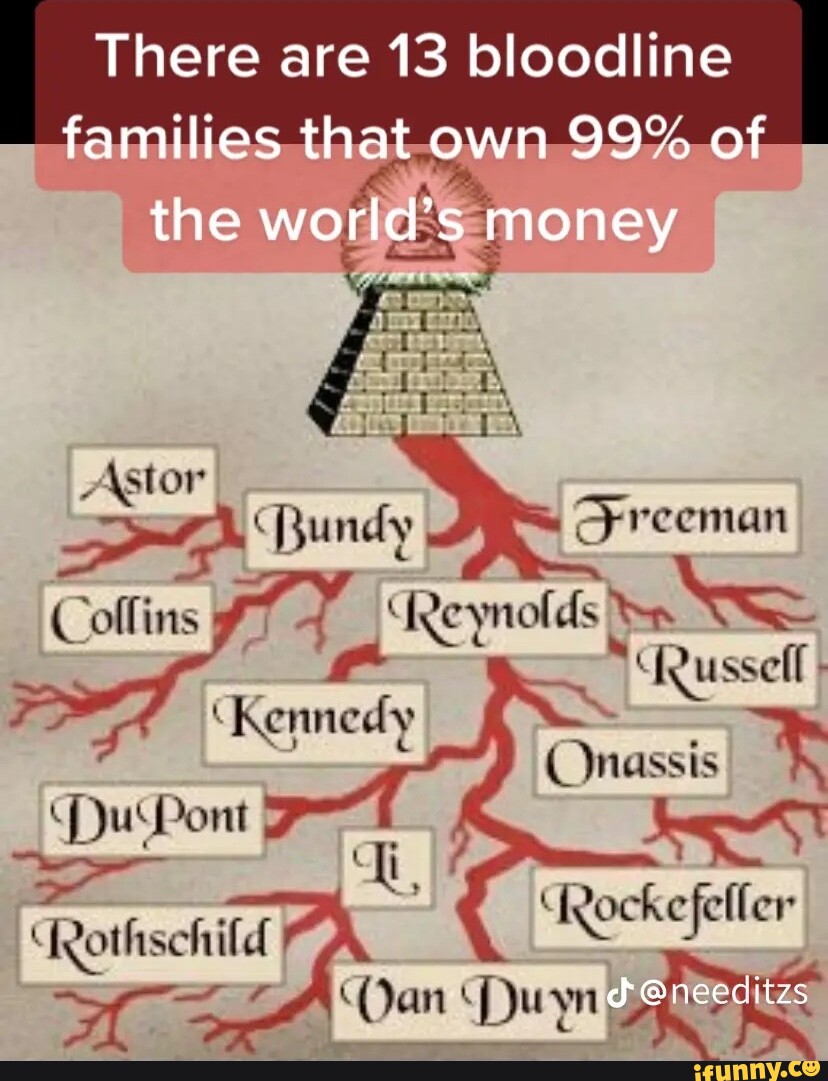 There are 13 bloodline families that own of the worlds money Astor ...