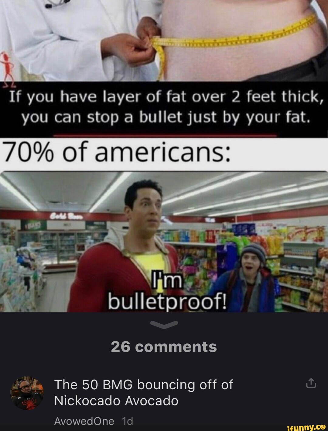 If you have layer of fat over 2 feet thick, you can stop bullet just by ...
