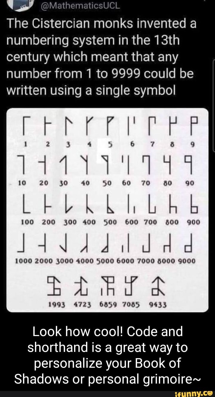 @MathematicsUCL The Cistercian monks invented a numbering system in the ...