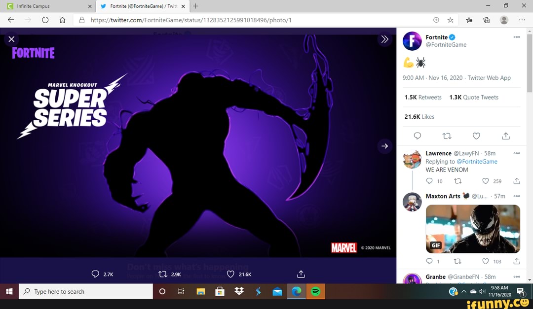 SUPER" OERIES Fortnite @ 21.6K Likes Lawrence MARVEL - iFunny