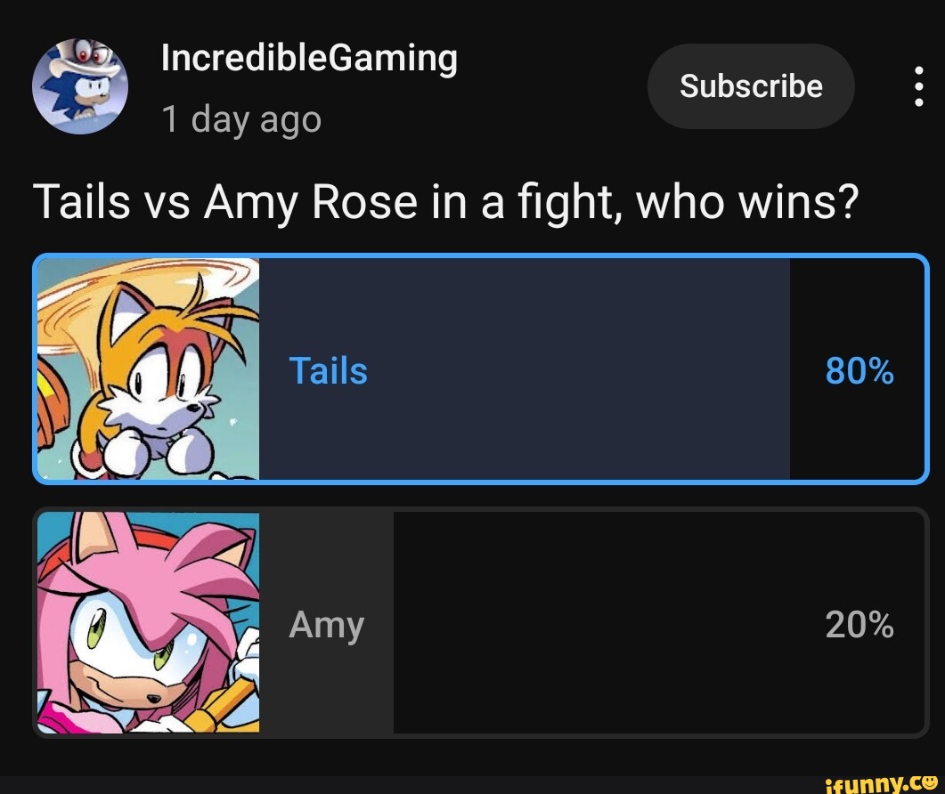 IncredibleGaming Subscribe day ago Tails vs Amy Rose in a fight, who ...