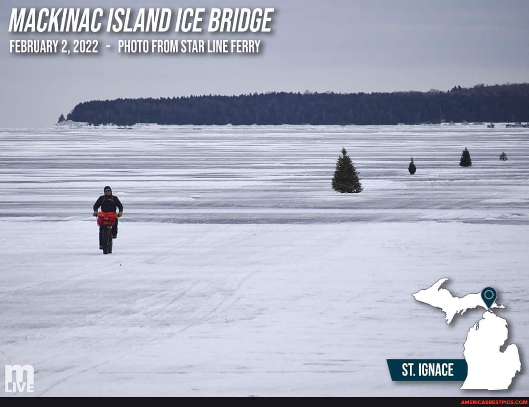 An ice bridge lined by Christmas trees is very “up north” - MACKINAC ...