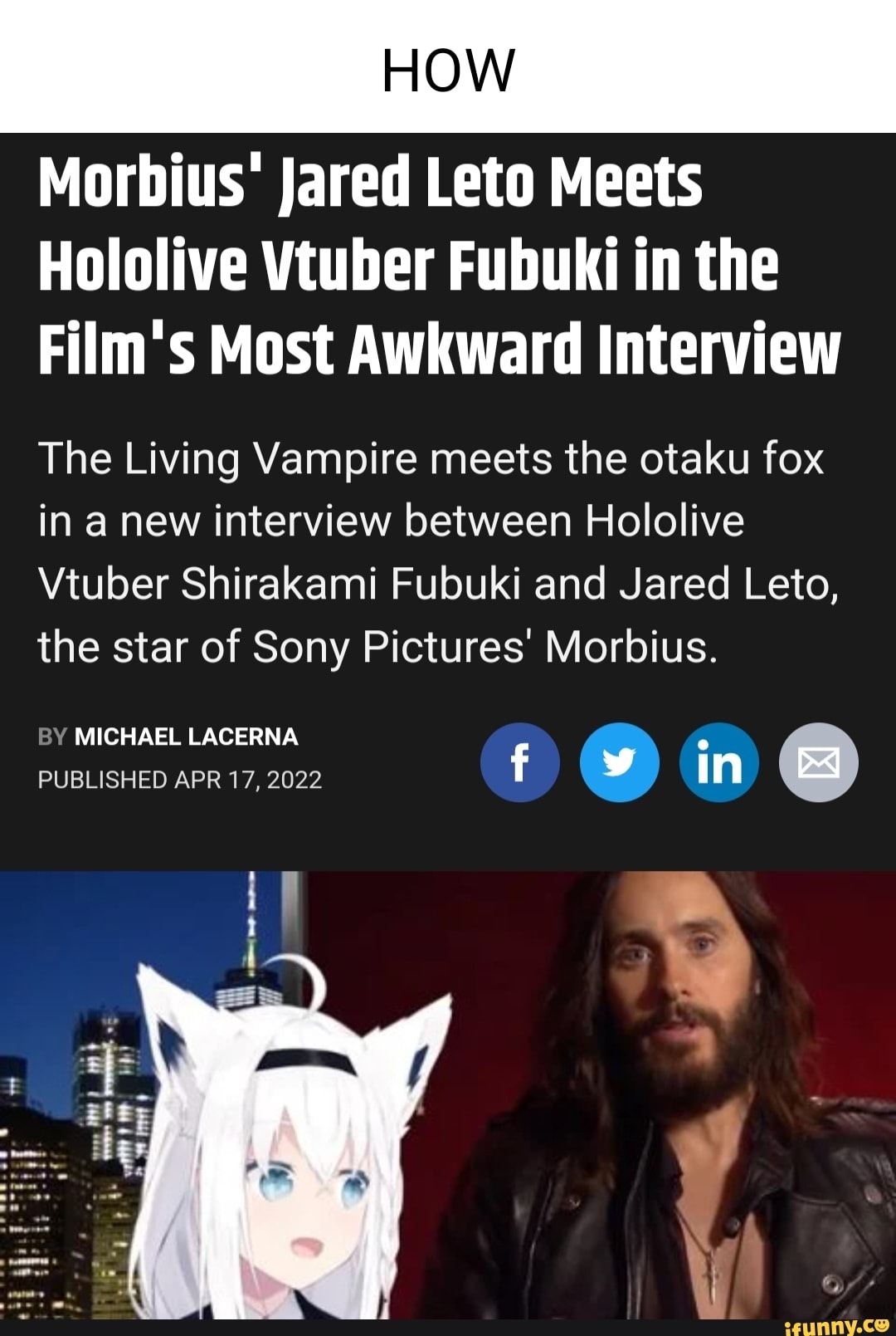 HOW Morbius' Jared Leto Meets live Vtuber Fubuki in the Film's Most ...