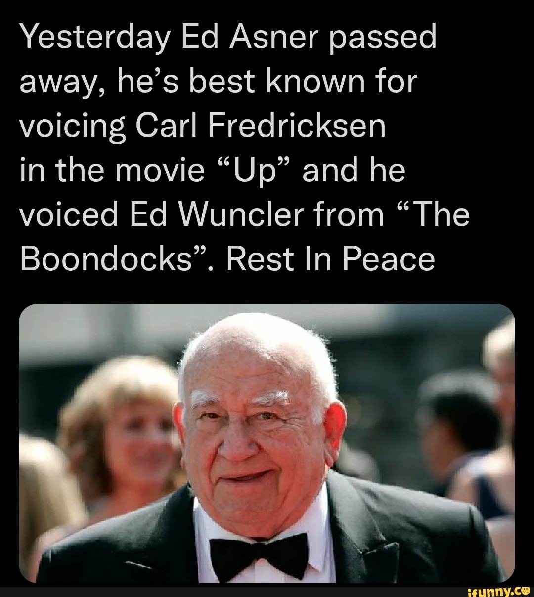 Yesterday Ed Asner passed away, he's best known for voicing Carl ...