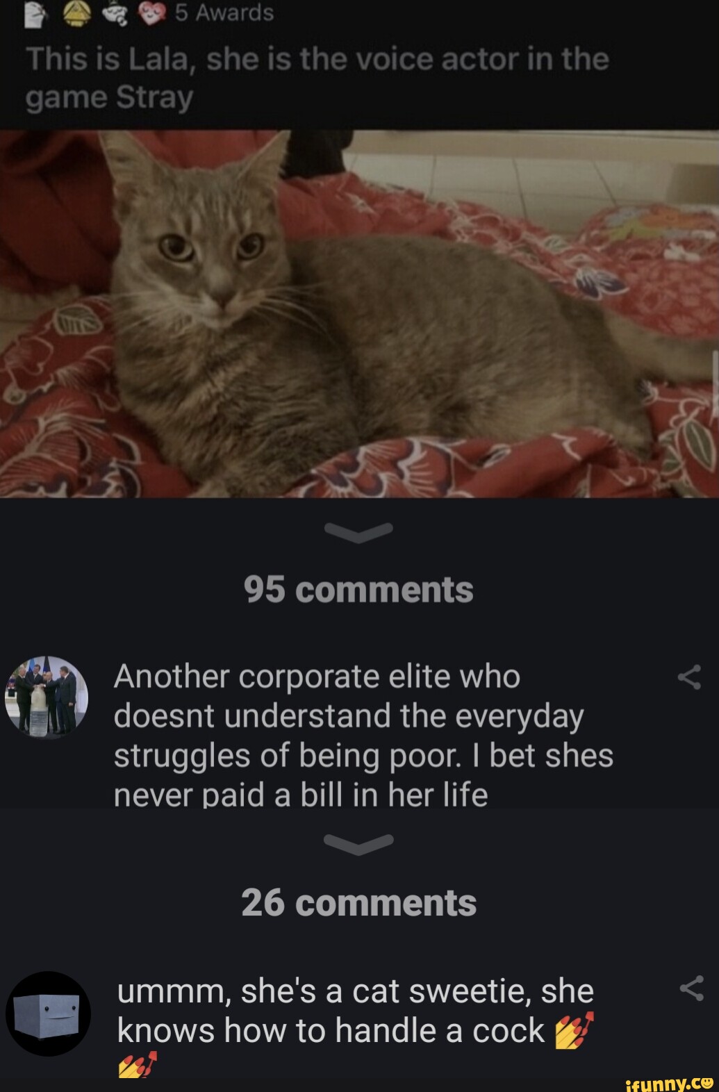 B @ @ @ 5 Awards This is Lala, she is the voice actor in the game Stray ...