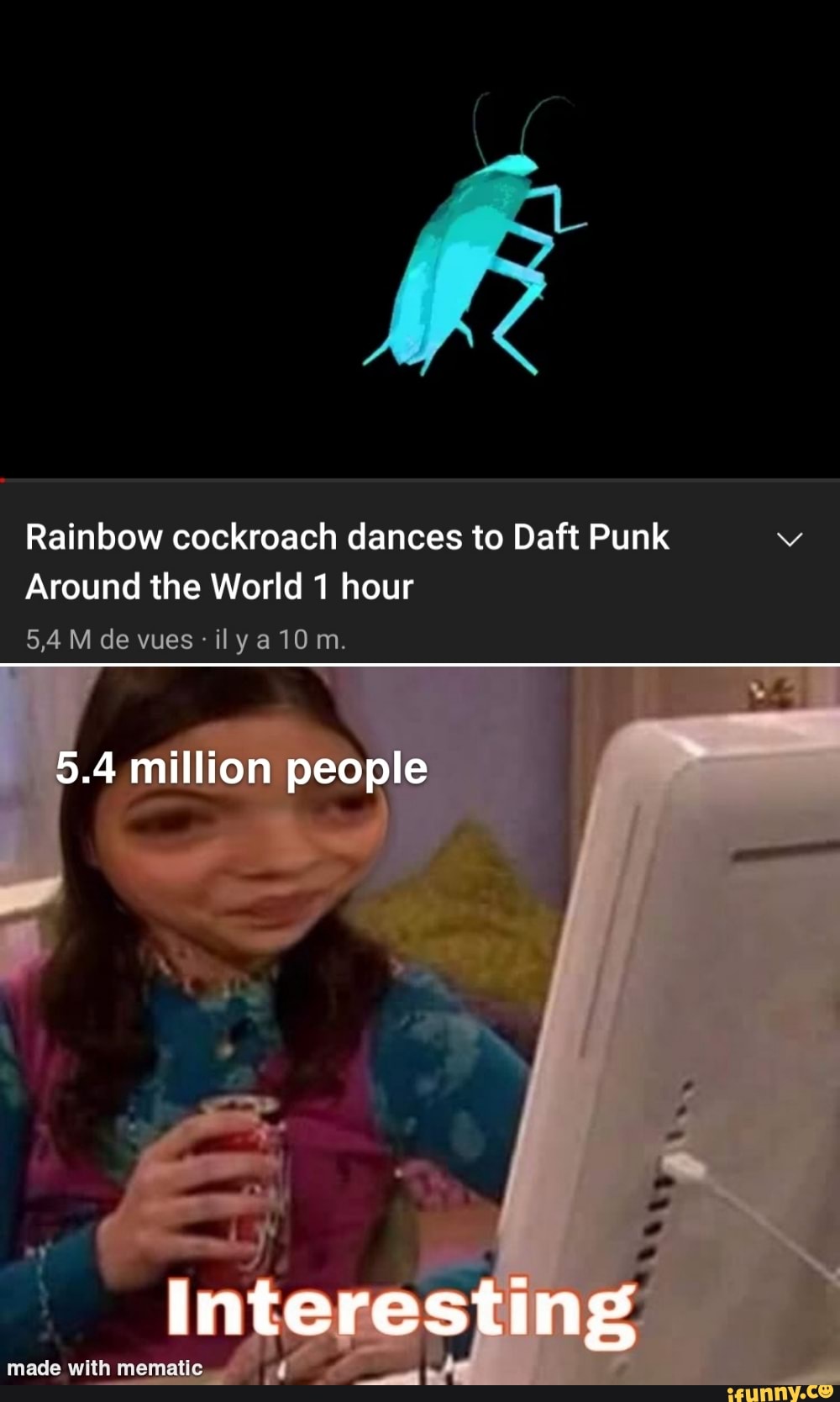 Rainbow cockroach dances to Daft Punk Around the World 1 hour 5,4 de ...