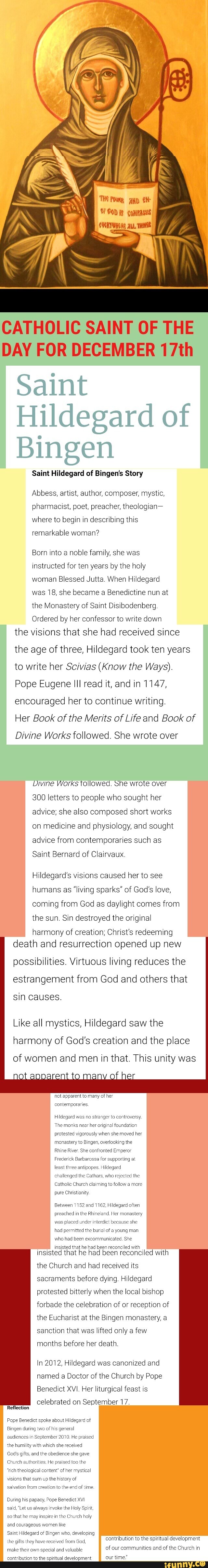 THE SF CATHOLIC SAINT OF THE DAY FOR DECEMBER 17th Saint Hildegard of ...