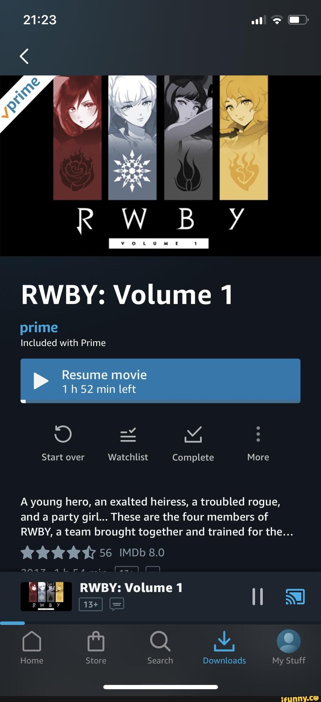 Rwbys Volume 1 Prime Included With Prime Resume Movie 52 Min Left O
