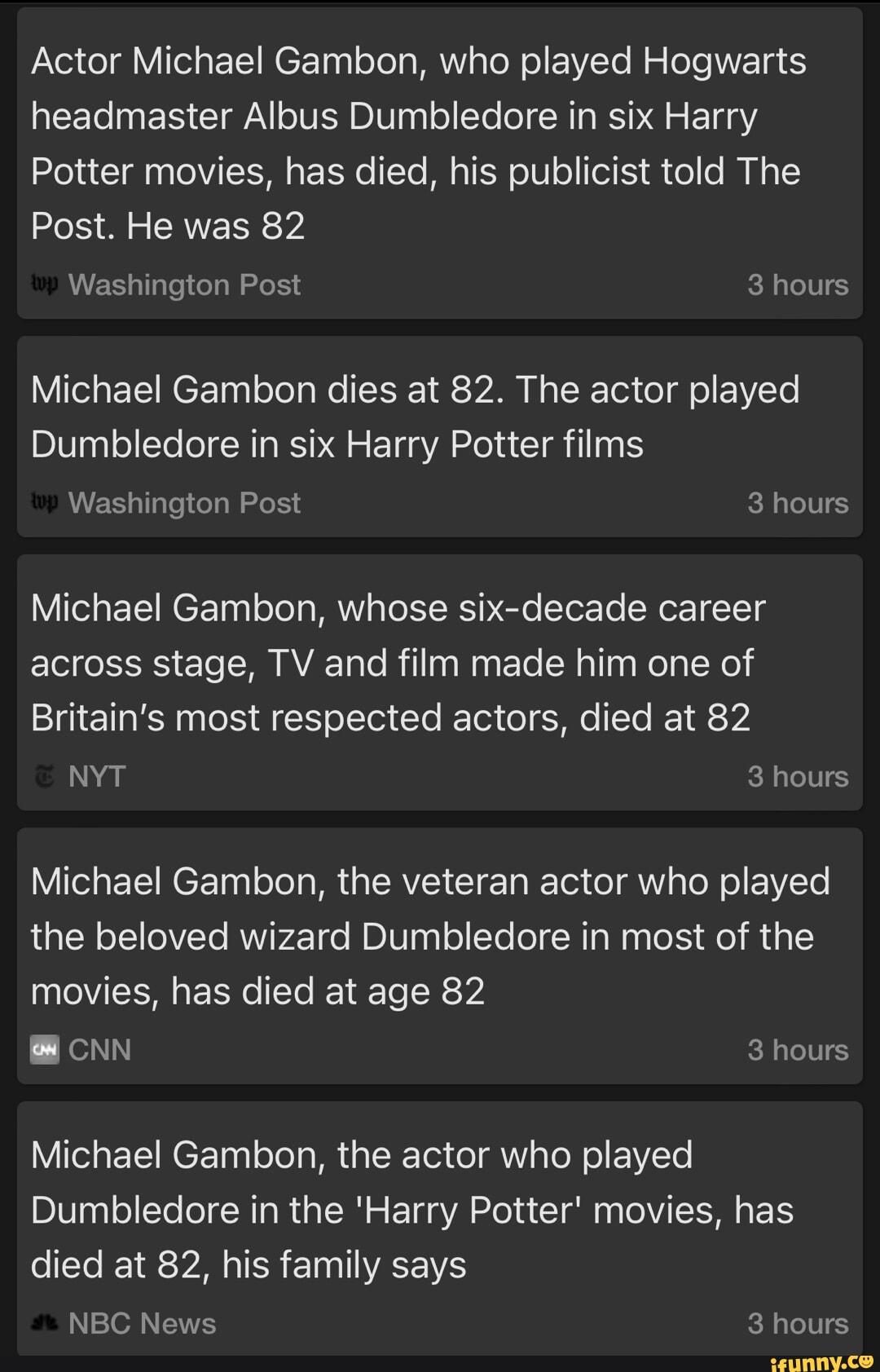 Actor Michael Gambon, who played Hogwarts headmaster Albus Dumbledore ...