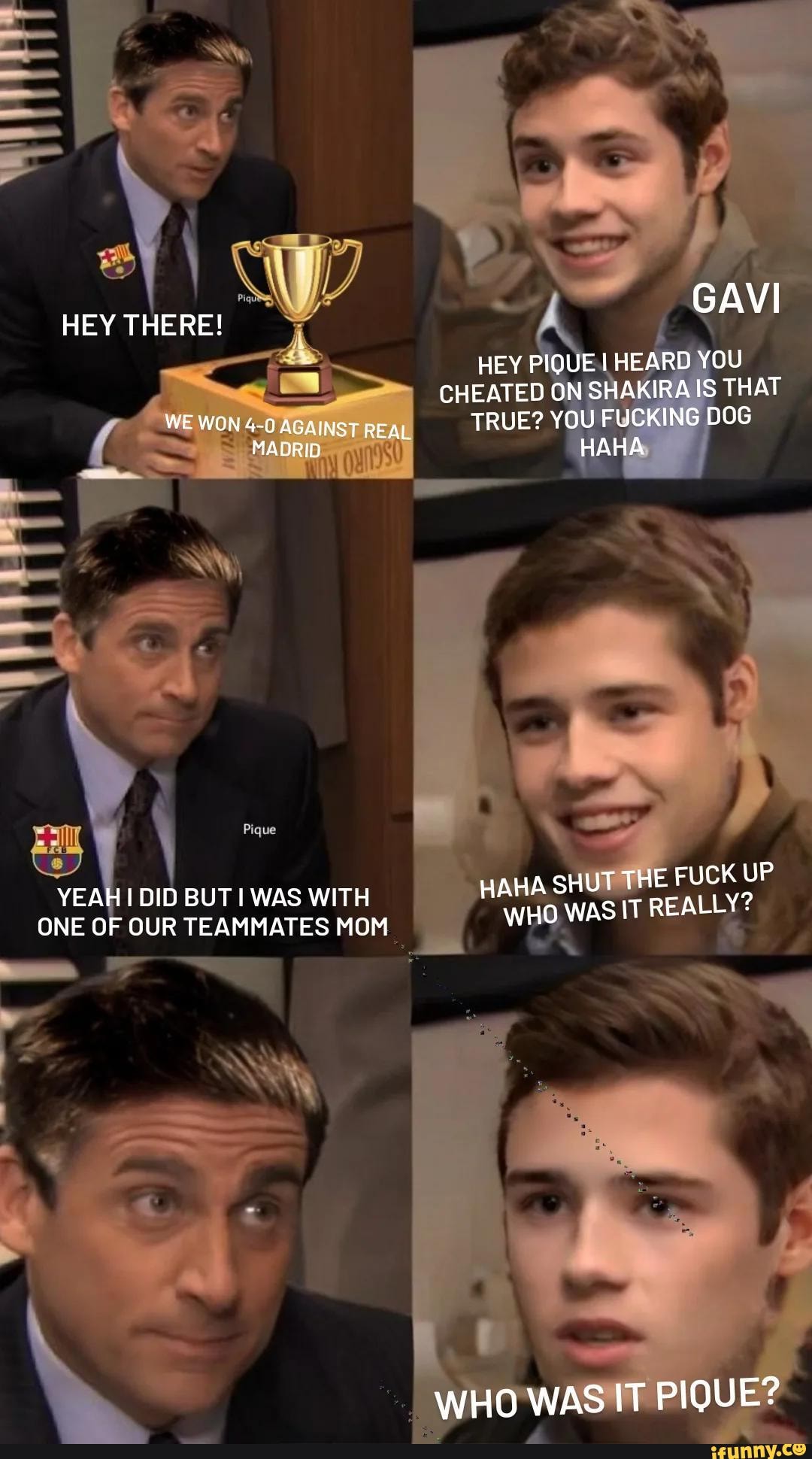 GAVI HEY PIQUE HEARD YOU CHEATED ON SHAKIRA IS THAT WE WON 4-0 AGAINST ...