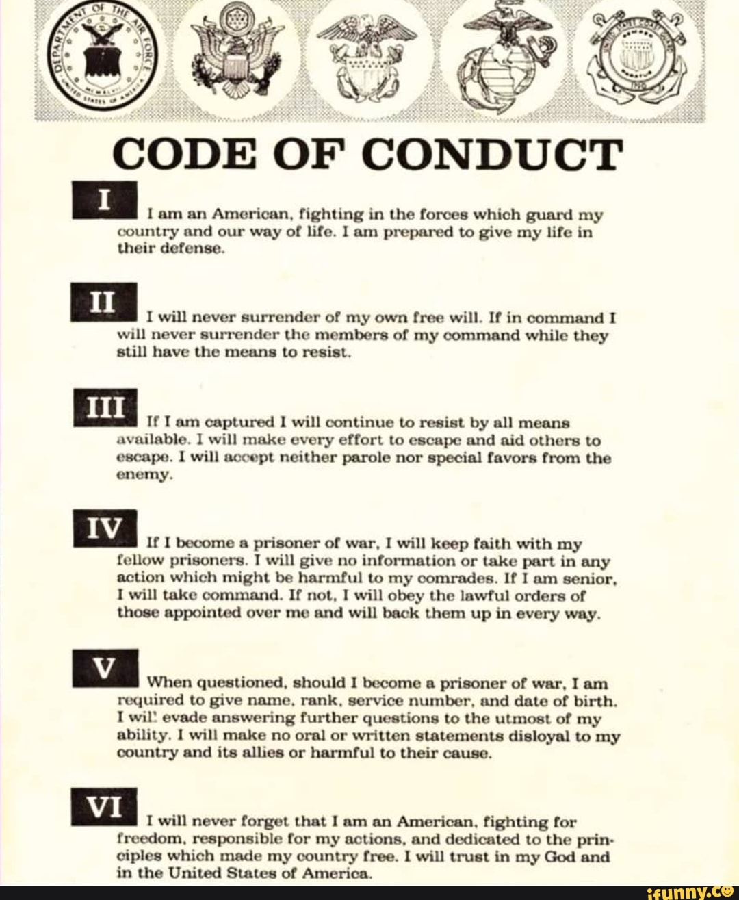 CODE OF CONDUCT ES Tam an American, fighting in the forces which guard ...