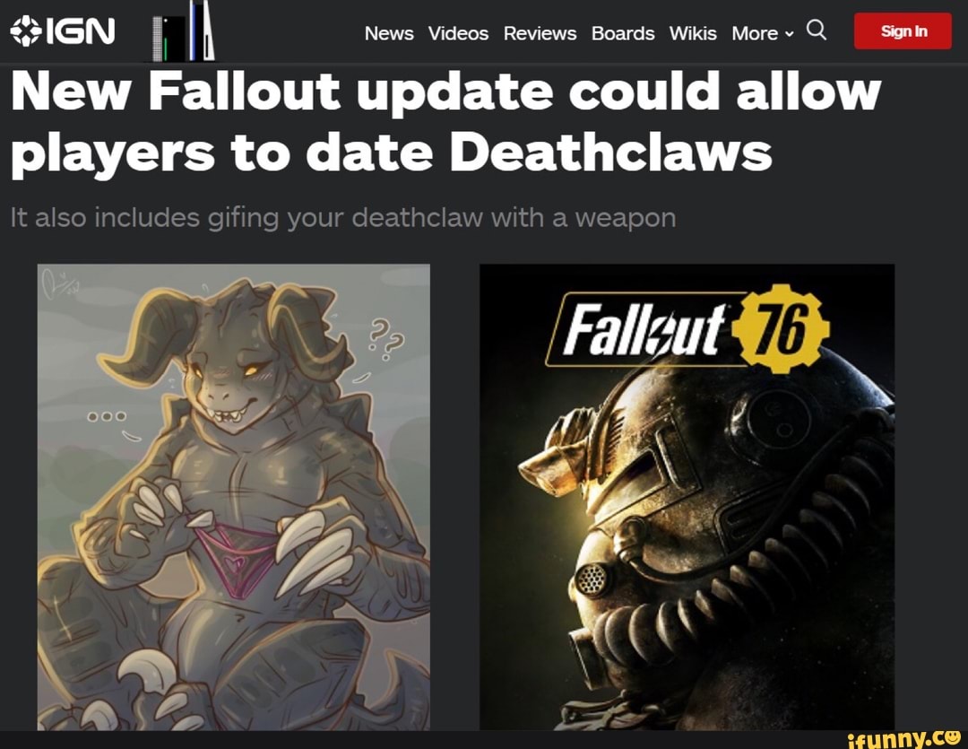 SIGN News Videos Reviews Boards Wikis More" Q Signin New Fallout update ...
